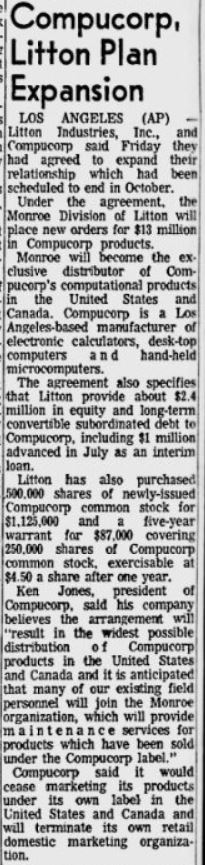 Old Calculator Web Museum - News Archive - Accouncement of Litton ...